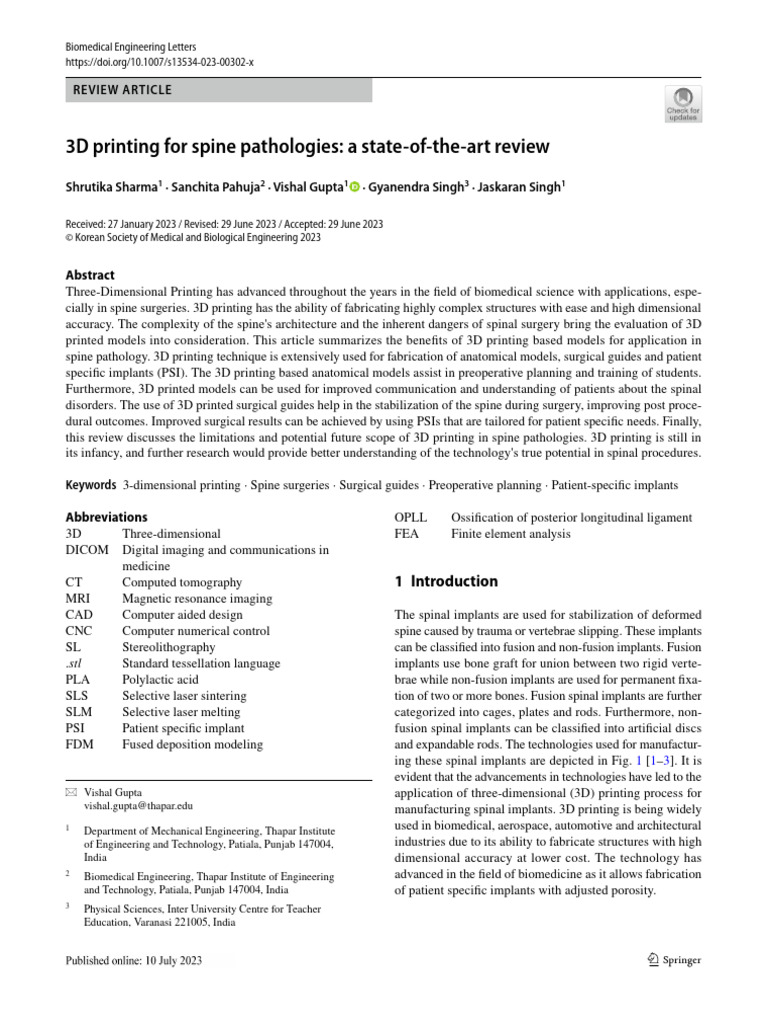 Shrutika Sharma 3d Printing For Spine Pathologies A | PDF | Implant ...