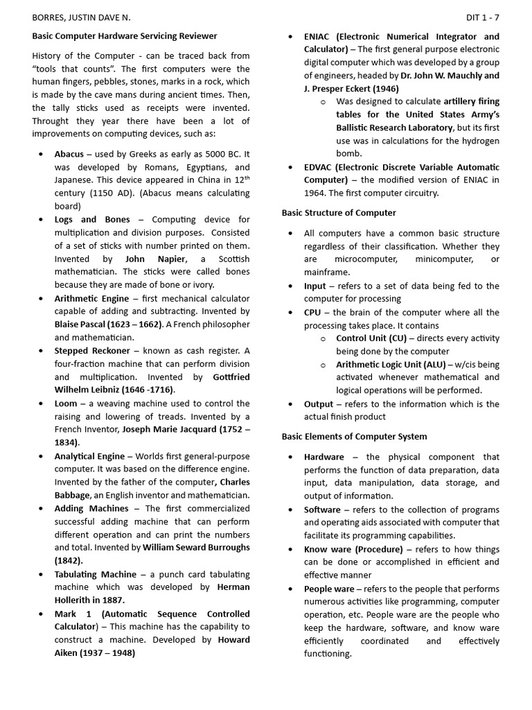 bchs-reviewer | PDF | Printer (Computing) | Computer Data Storage