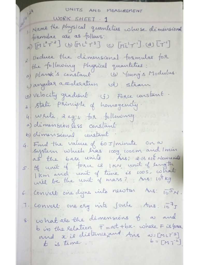 Units and Measurements Work Sheet | PDF