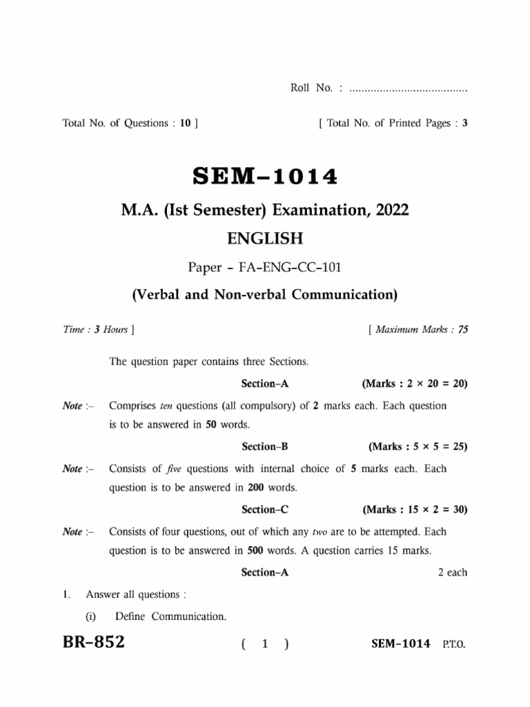 Ma 1 Sem English Verbal and Non Verbal Communication Sem 1014 2022 | PDF | Communication ...