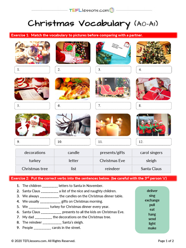 Christmas Vocabulary A0 A1 Student | PDF
