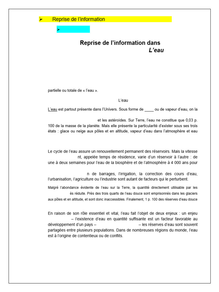 Reprise de l'information sur l'eau | PDF | Eau | Terre