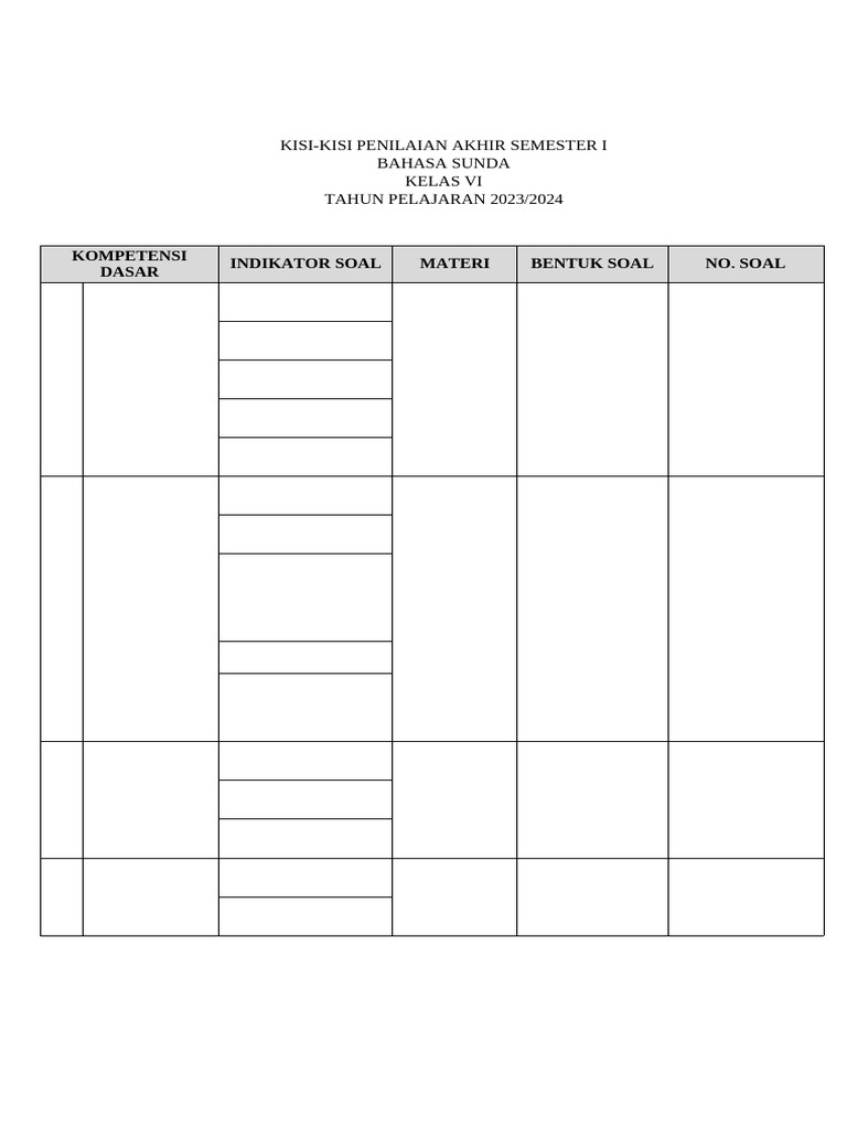 Kisi-Kisi Pas B.sunda s1 Vi | PDF