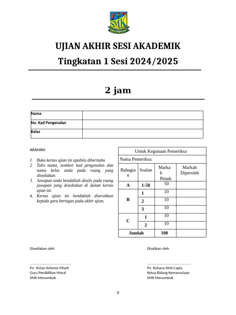 Pendidikan Moral T1 Uasa | PDF