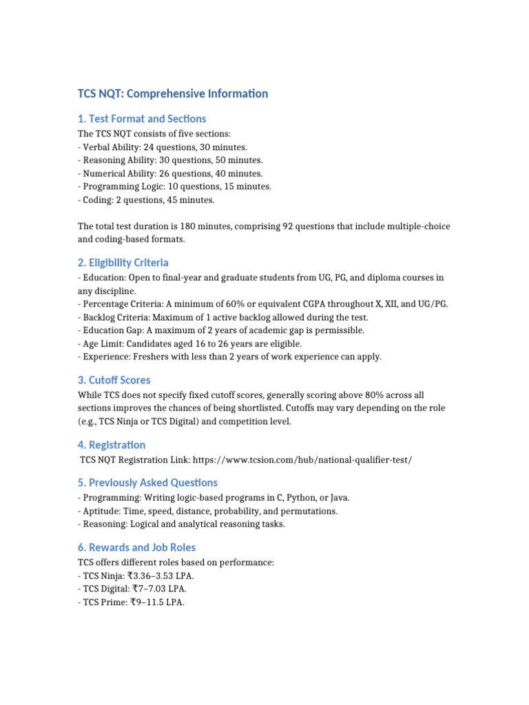 TCS NQT Details | PDF