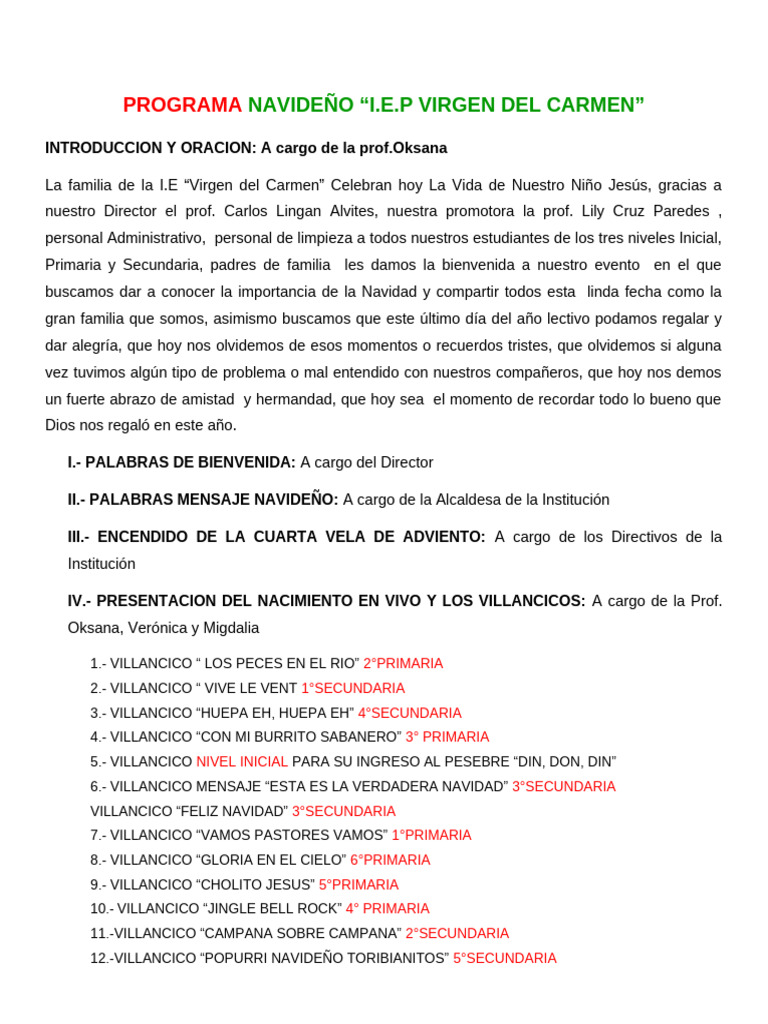 PROGRAMA NAVIDEÑO VICA | PDF | Navidad