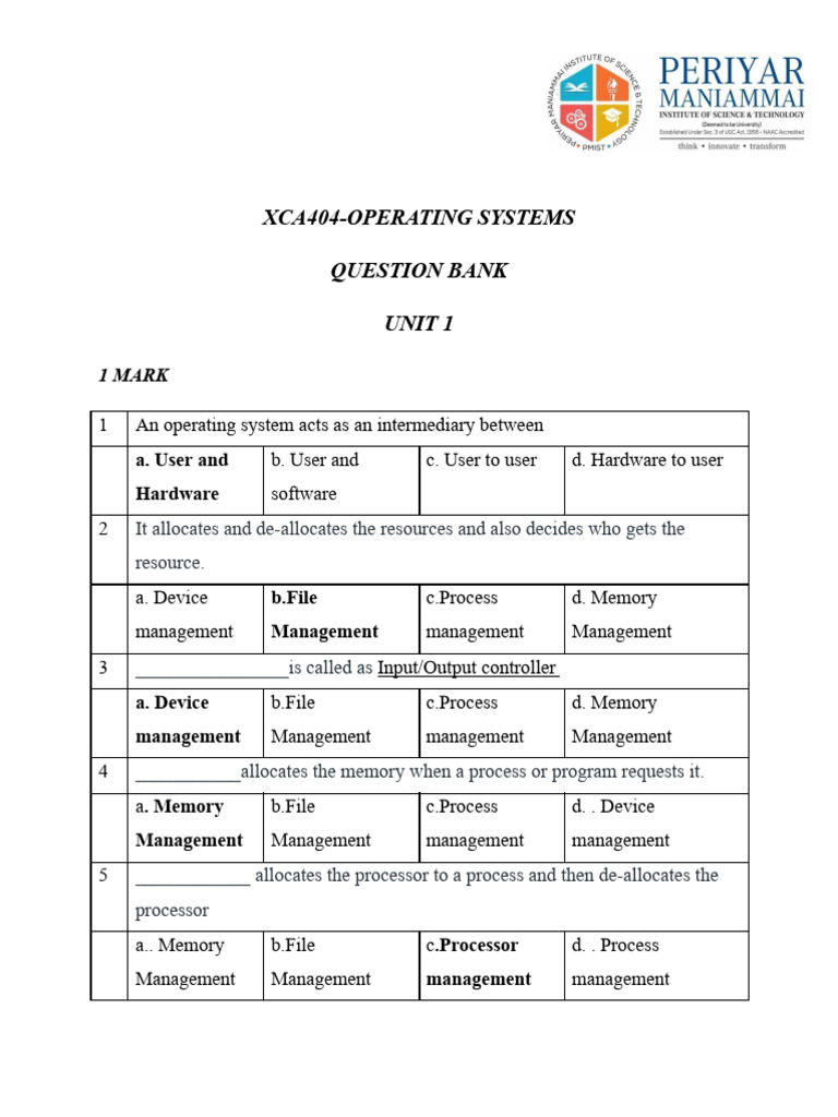 Operating Systems Question Bank | PDF | Process (Computing) | Computer Data Storage