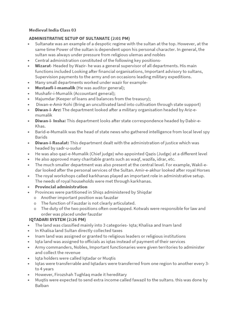 Medieval India Class 03 | PDF