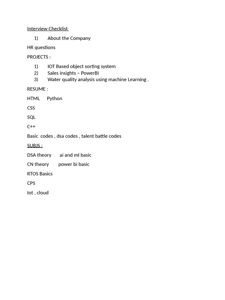 Interview Checklist | PDF