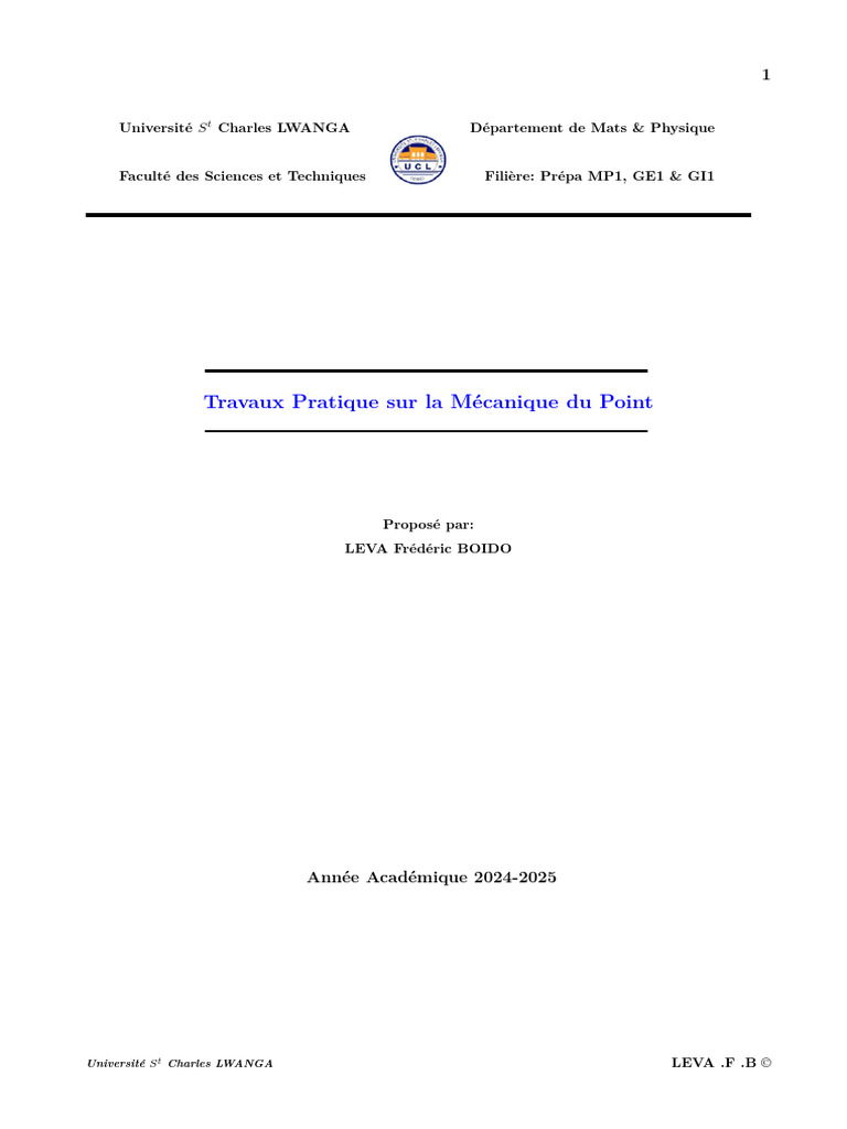 TP Mécanique Point | PDF | Pendule (physique) | Ingénierie mécanique