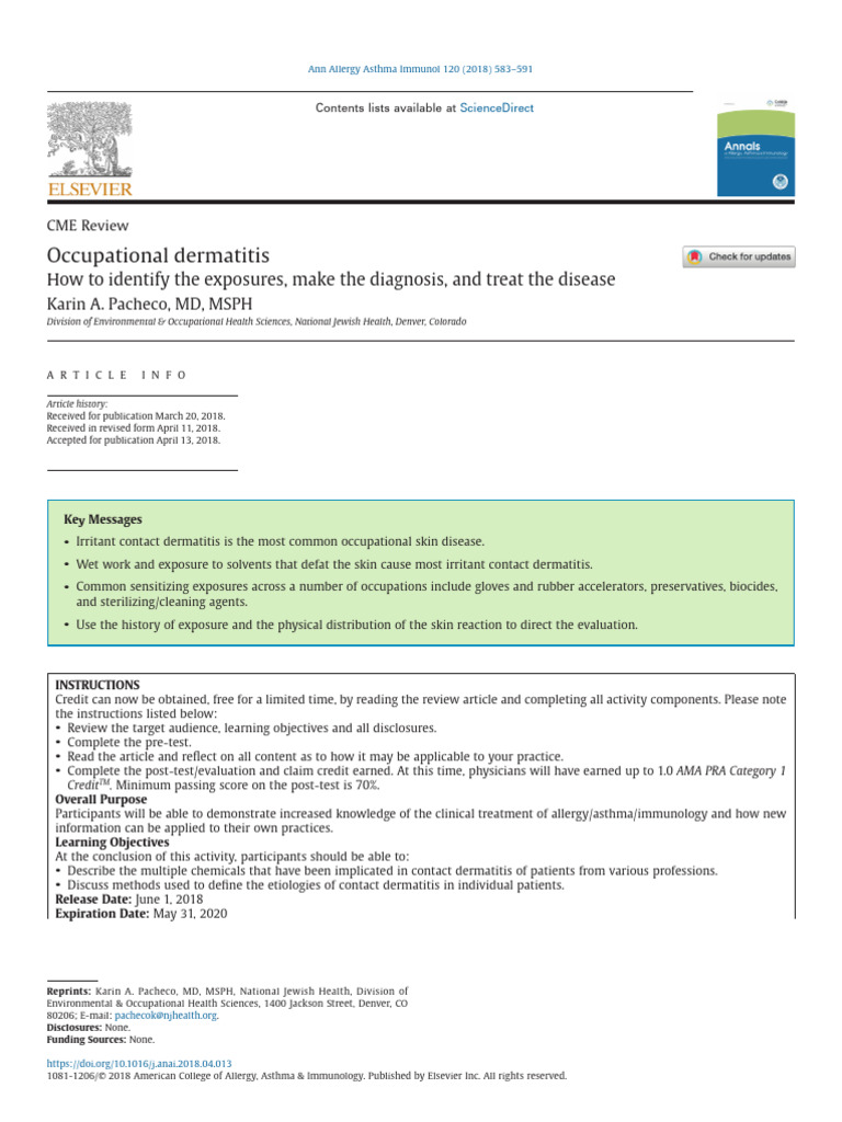 Occupational-Dermatitis 2018 Anai | PDF | Allergy | Dermatitis