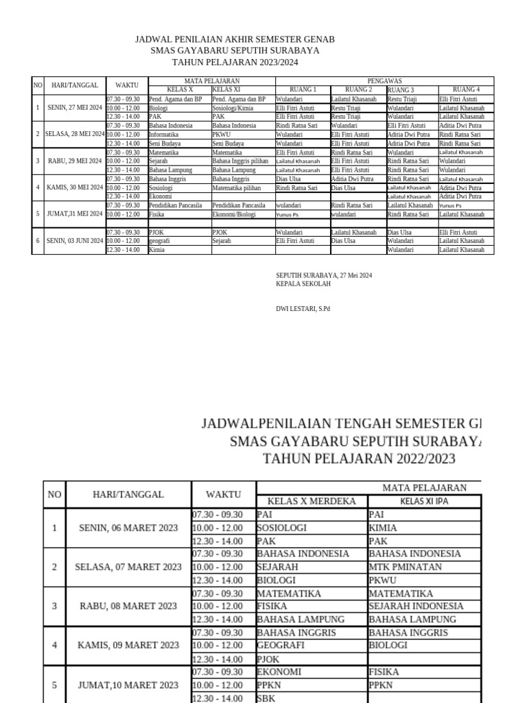 Jadwal Pas Genap 2024 | PDF