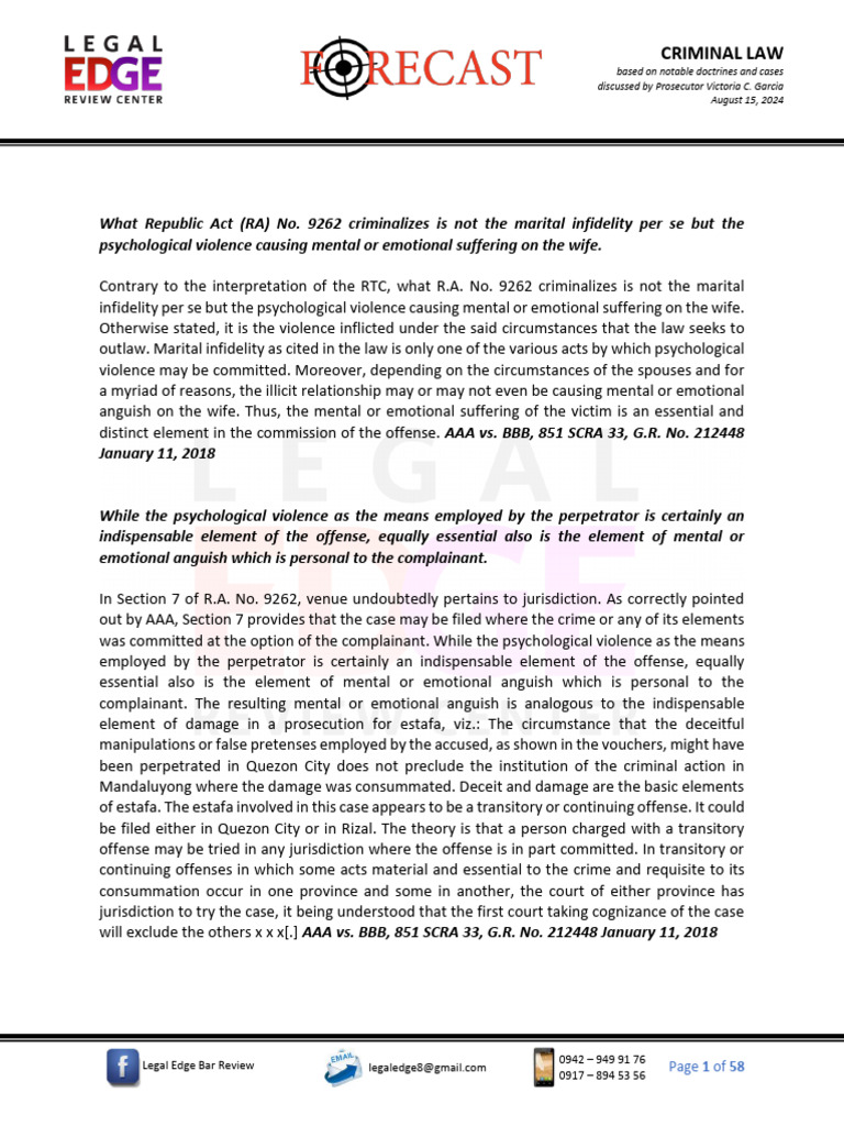 2024 FORECAST Criminal Law - PDF 1 | PDF | Confession (Law) | Murder