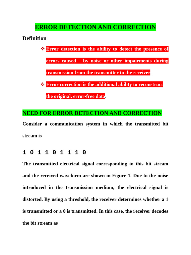 Error Detection & Correction Guide | PDF | Error Detection And Correction | Data Transmission