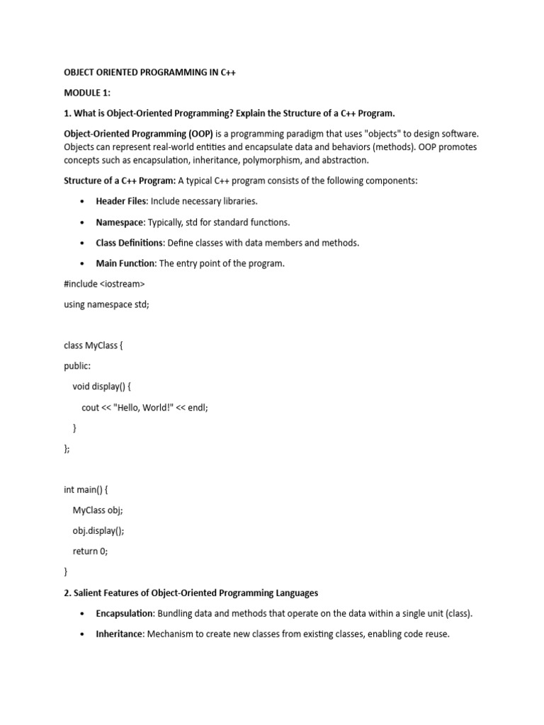 OBJECT ORIENTED PROGRAMMING IN C++ | PDF | C++ | Object Oriented ...