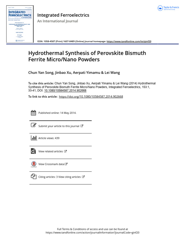 Hydrothermal Synthesis of Perovskite Bismuth Ferrite Micro Nano Powders ...