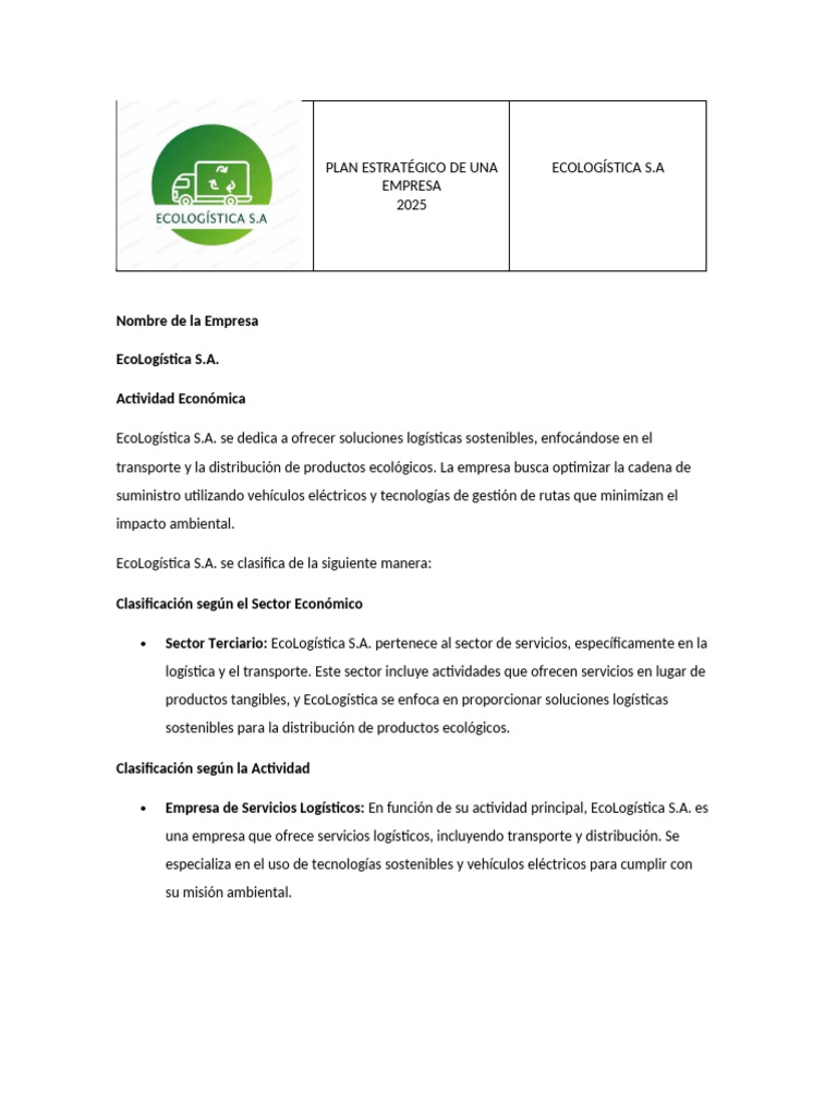 Plan Estratégico EcoLogística S.A. 2025 | PDF | Logística | Sustentabilidad