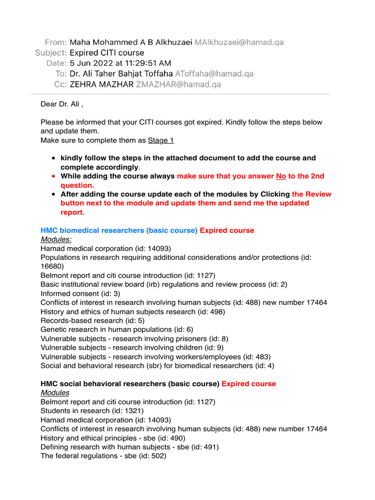 Expired CITI Course | PDF