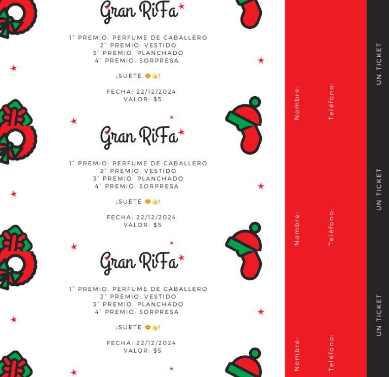 Rojo y Verde Con Íconos Sorteo Navideño Ticket para Rifas | PDF