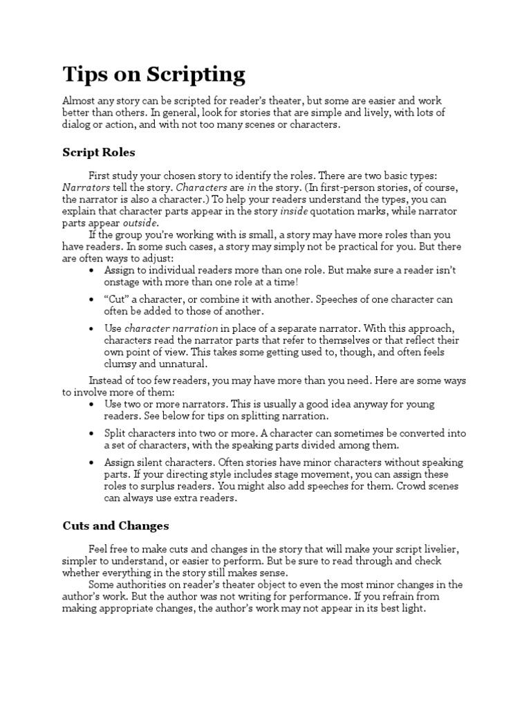 Tips On Scripting: Script Roles | PDF | Narration | Paragraph