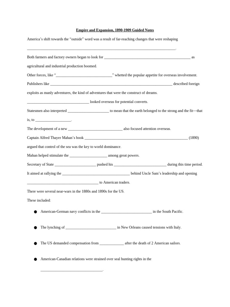 Empire and Expansion, 1890-1909 Guided Notes ONLINE-1-1 | PDF | William ...