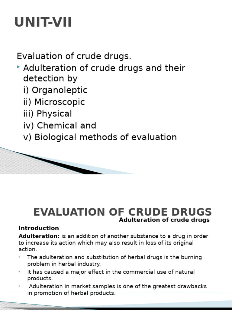 Unit Vii Evaluation of Crude Drugs | PDF | Chromatography | High Performance Liquid Chromatography
