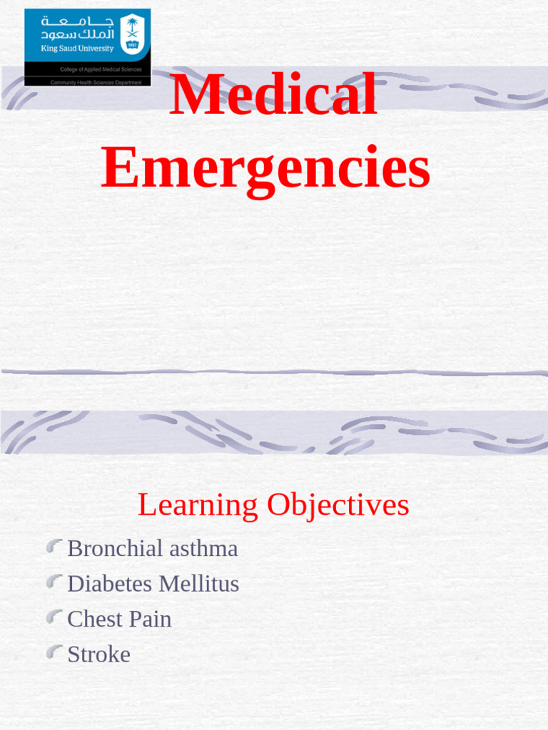 Medical Emergencies: Asthma, Diabetes, Stroke | PDF | Coronary Artery ...