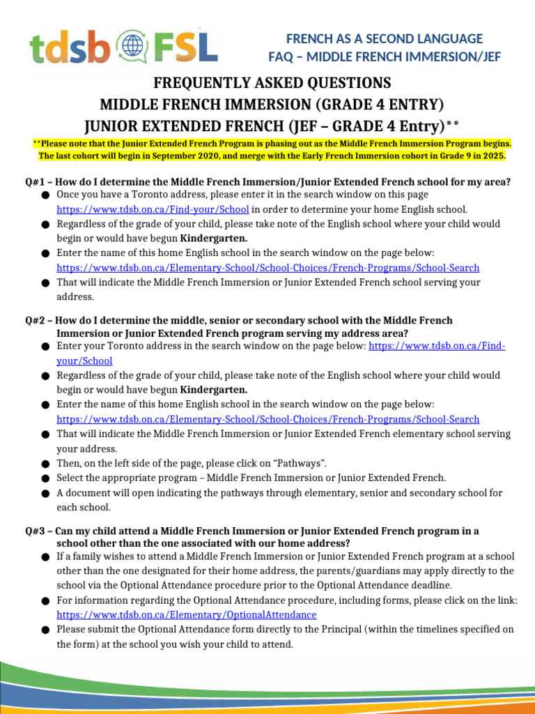 FAQ Middle French Immersion Junior Extended French | PDF | Faq