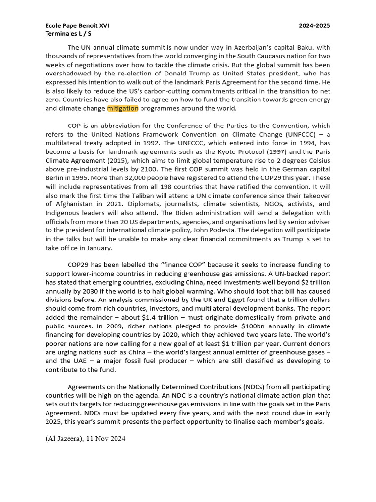 COP29 | PDF | United Nations Framework Convention On Climate Change | Environmental Impact