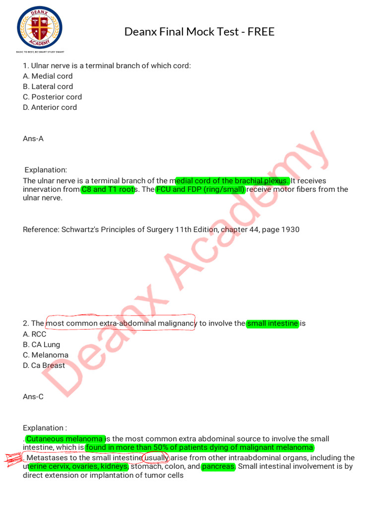 Deanx_ Academy_ Final Mock Test Sample | PDF | Medical Specialties ...