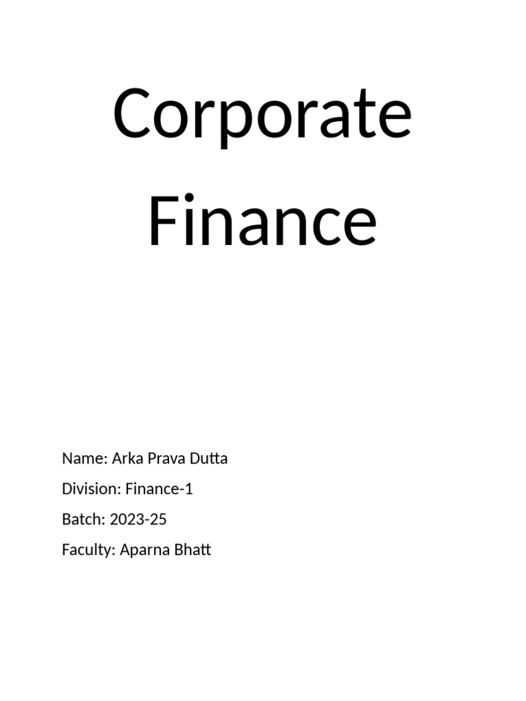 Arka Prava Dutta - Corporate Finance | PDF | Capital Structure ...