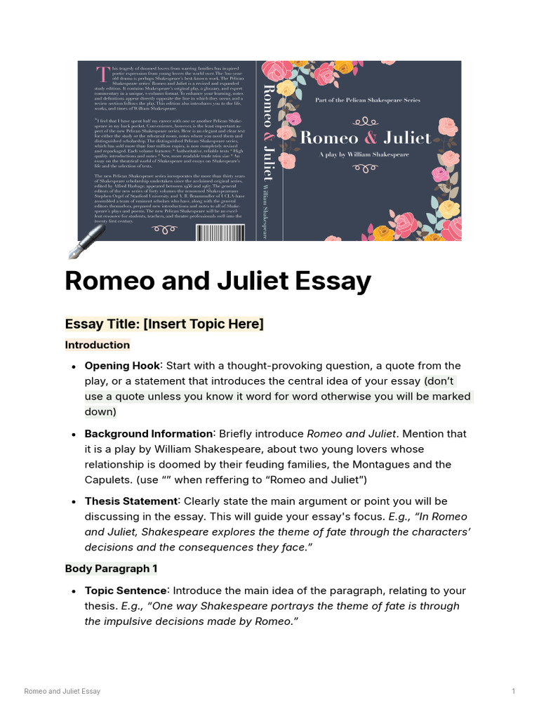Romeo and Juliet Essay | PDF | Characters In Romeo And Juliet | Romeo ...
