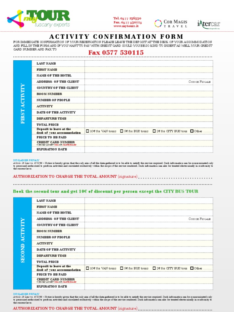 Tour Activity Confirmation Form | PDF | Business | Finance & Money ...