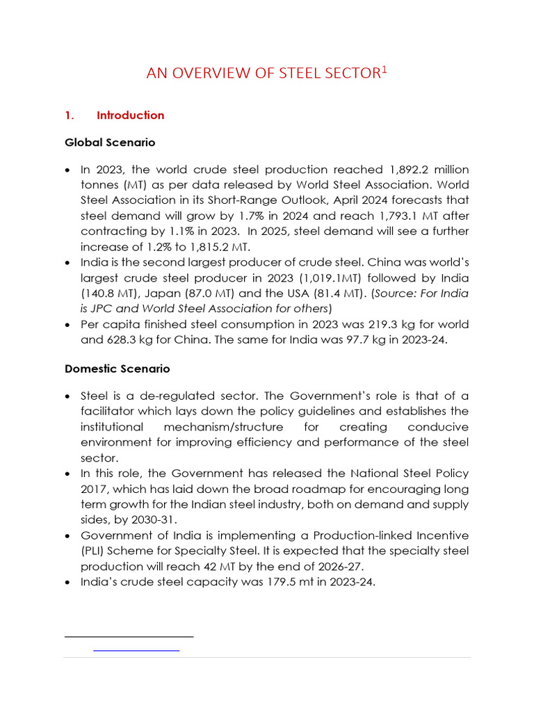 An Overview of Steel Sector_1 | PDF | Steel | Steelmaking
