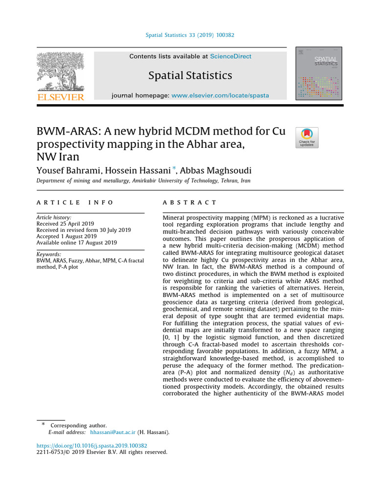 BWM-ARAS: A New Hybrid MCDM Method For Cu Prospectivity Mapping in The Abhar Area, NW Iran | PDF ...
