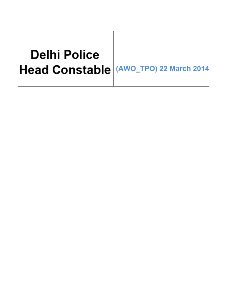 Delhi Police Head Constable AWO TPO Model Papers | PDF