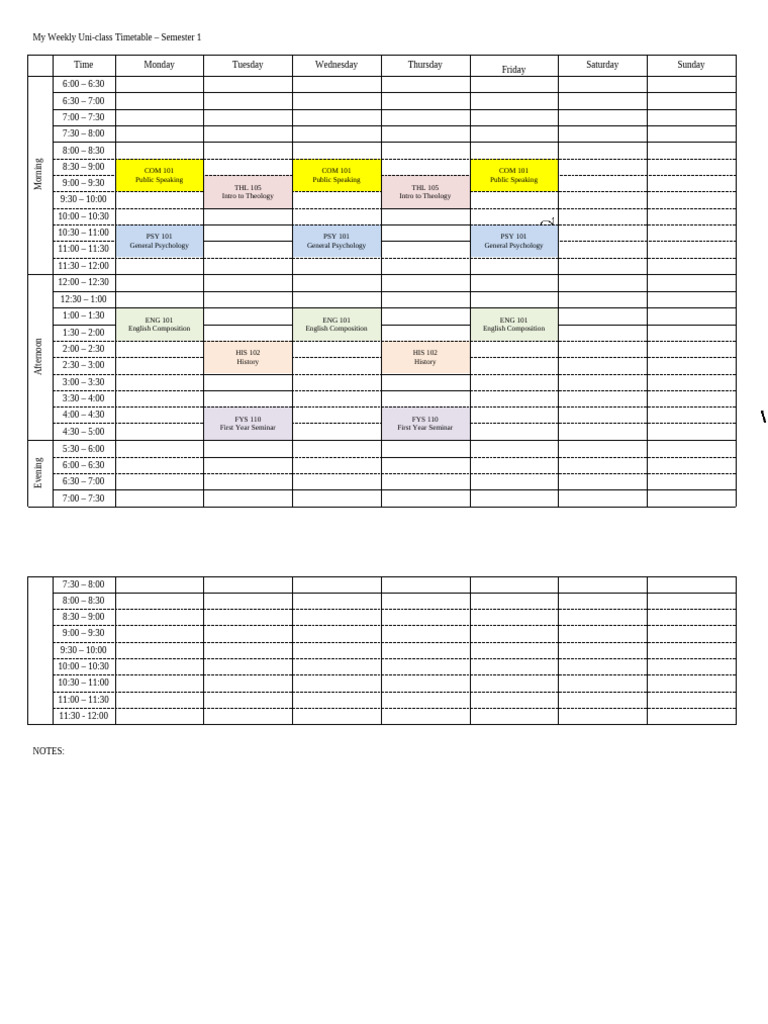 Weekly Study Timetable | PDF