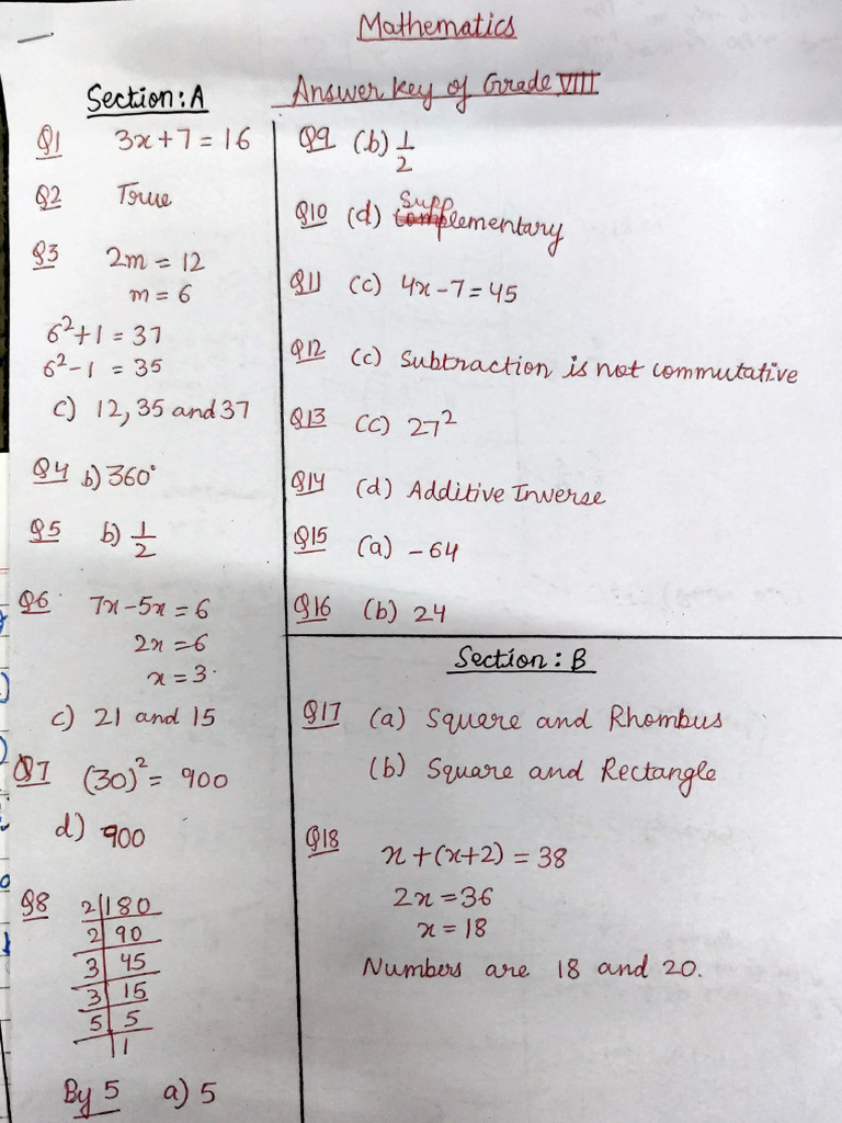 Answer Key VIII Half Yearly | PDF