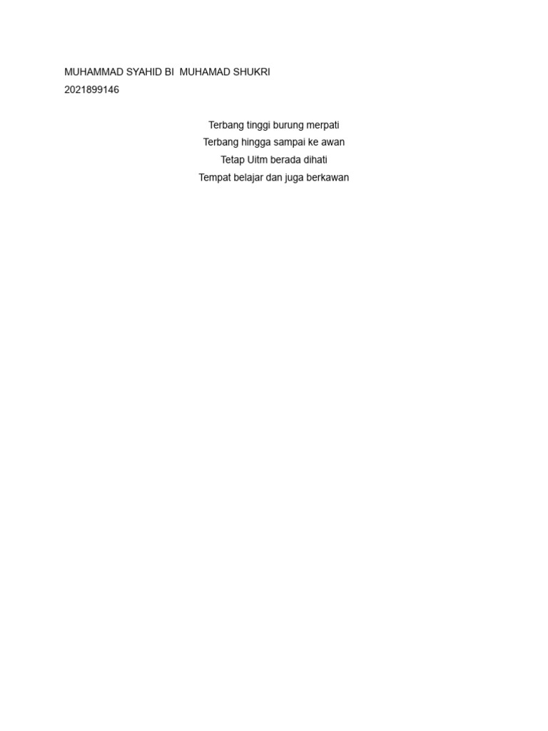 Pantun Hdp113 Muhammad Syahid Bi Muhamad Shukri | PDF