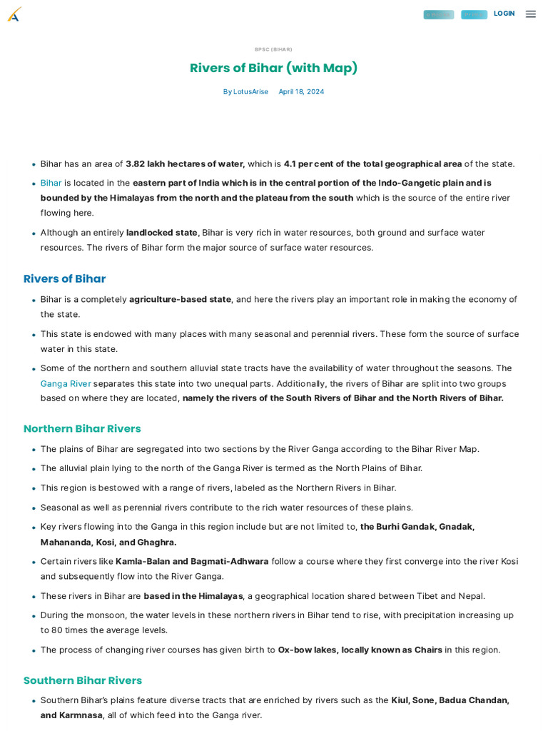 Major Rivers of Bihar: Overview and Map | PDF | Topography | Morphology