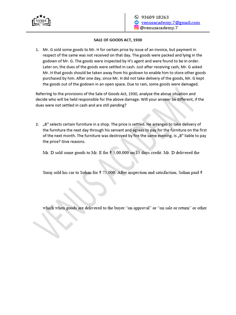 Sale of Goods Act Insights | PDF | Civil Law (Legal System) | Common Law