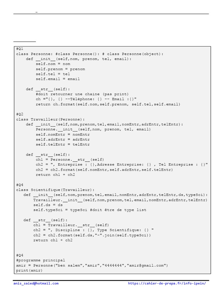 Programmation Objet Python: Exercices Corrigés | PDF | Informatique | Modèles de calcul
