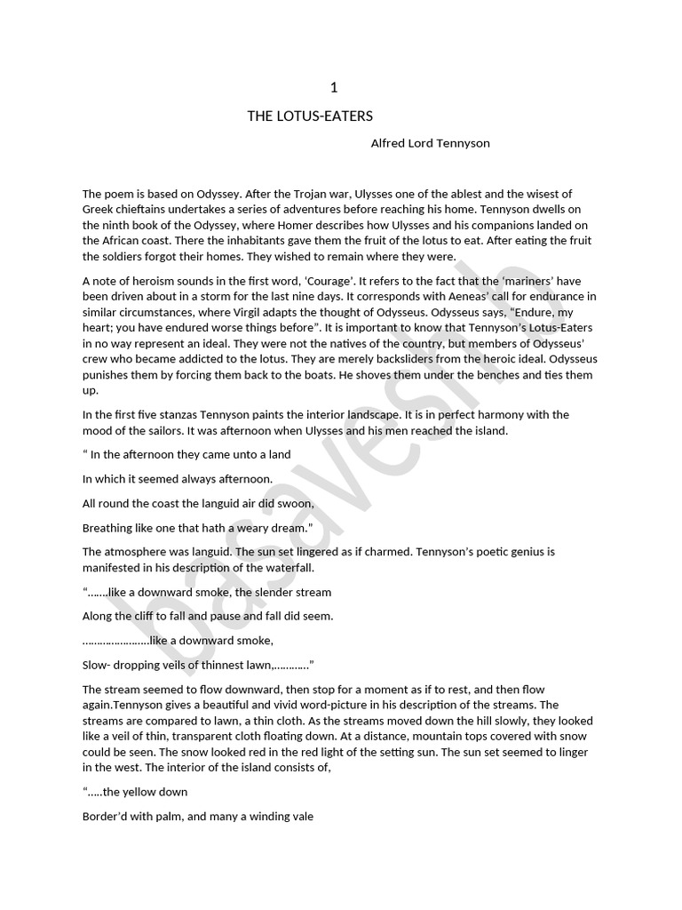 Lotus Eaters by Tennyson | PDF | Odysseus
