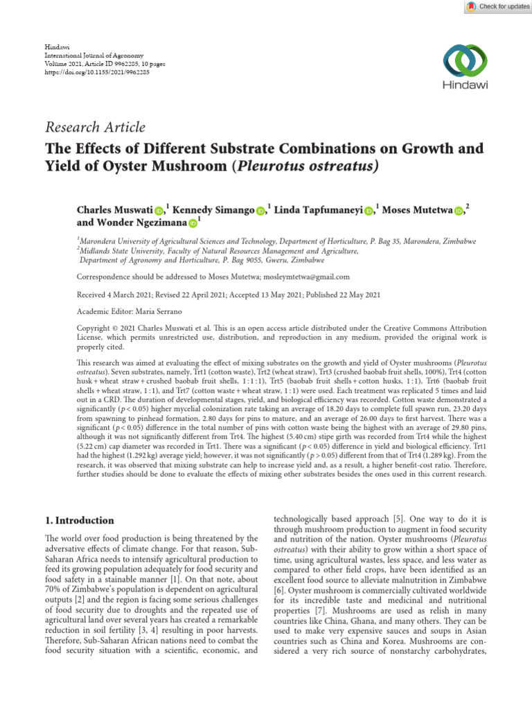 The Effects of Different Substrate Combinations On Growth and Yield of ...