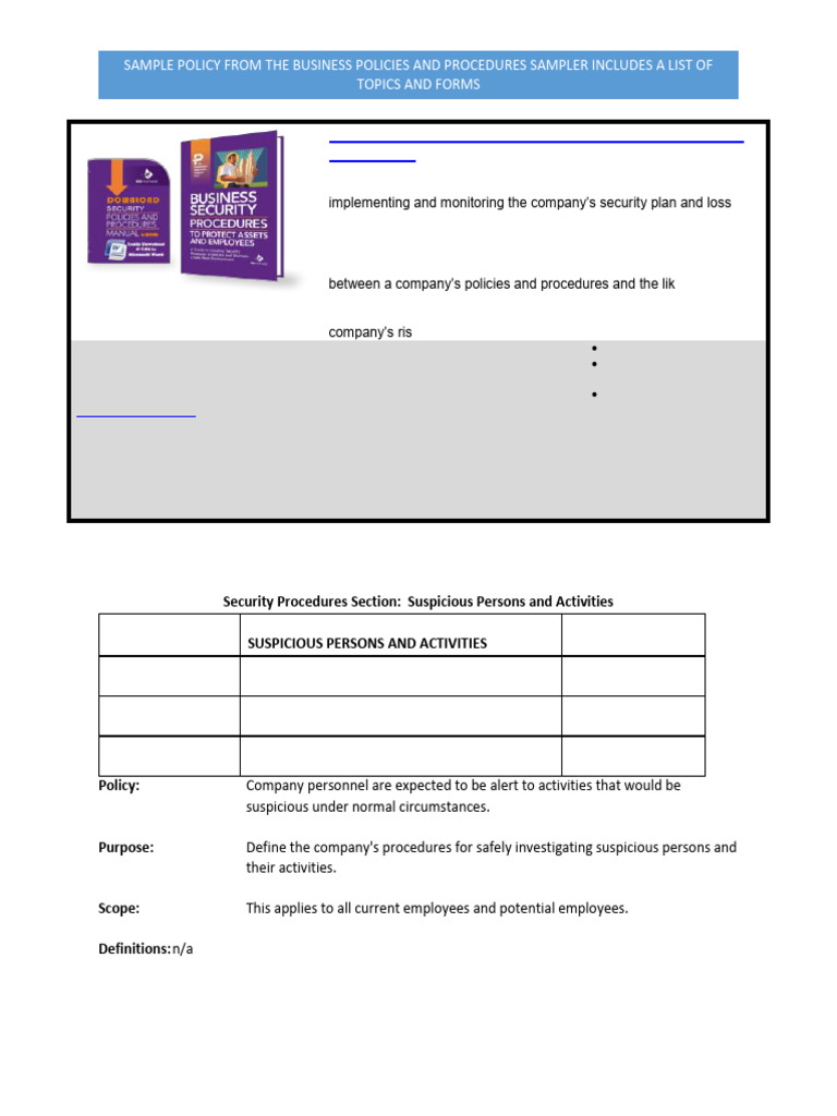 Bizmanualz-Business-Security-Policies-and-Procedures-Sample | PDF | Crimes | Crime & Violence