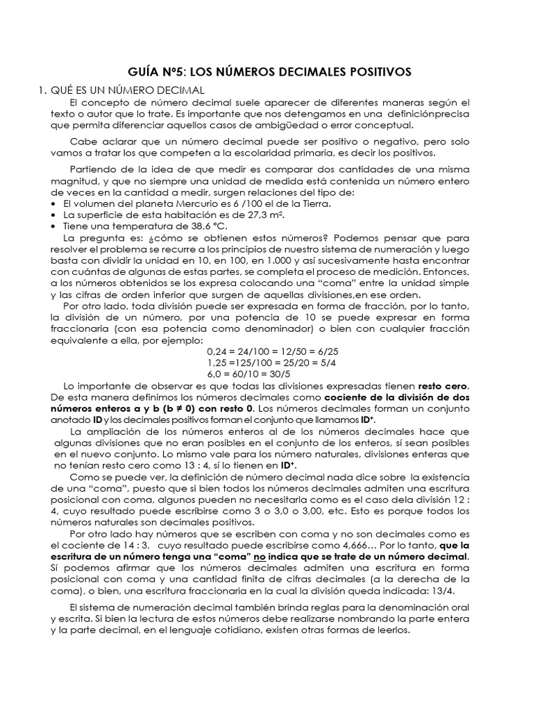 Definición de Números Decimales | PDF | Números | Decimal