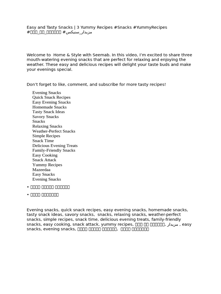 Easy Evening Snack Recipes | PDF