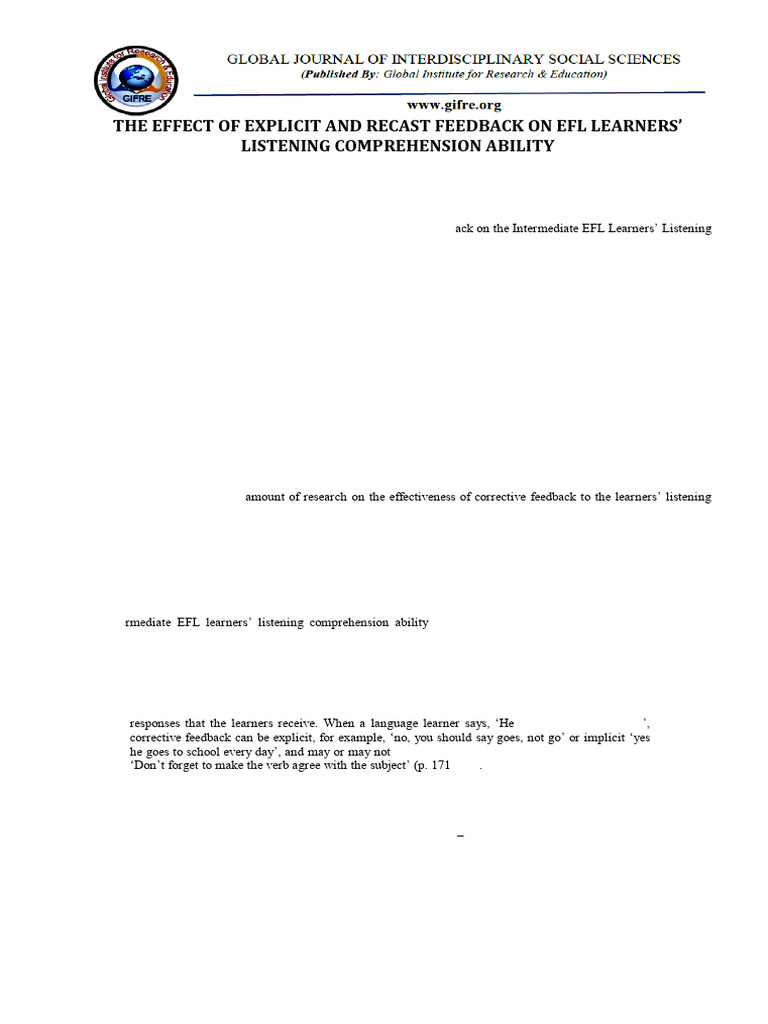 The Effect of Explicit and Recast Feedback On Efl Learners Listening ...