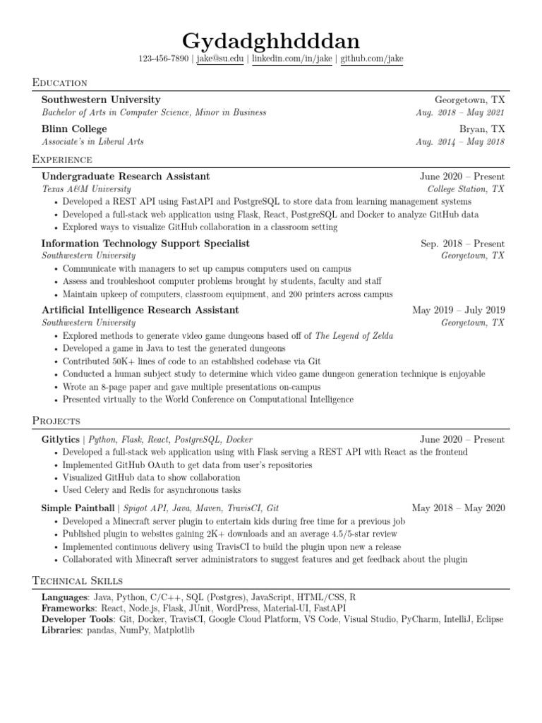 Jake_s_Resume (2) | PDF | Postgre Sql | Computing