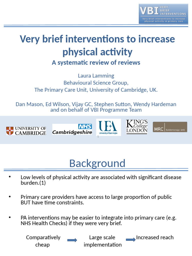 Very Brief Interventions To Increase Physical Activity A Systematic Review of Reviews | PDF ...